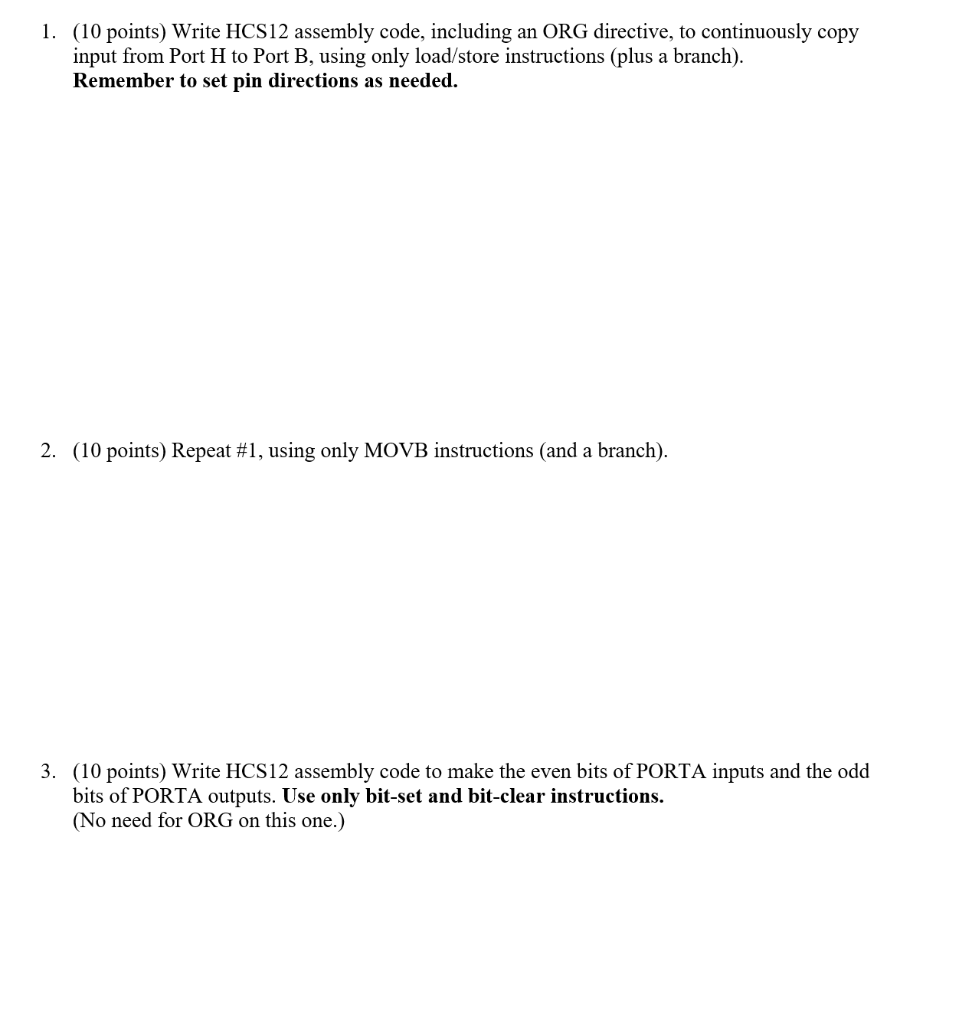 1. (10 points) Write HCS12 assembly code, including | Chegg.com