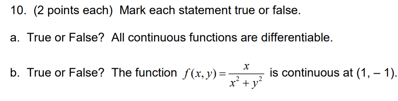 Solved 10. (2 points each) Mark each statement true or | Chegg.com