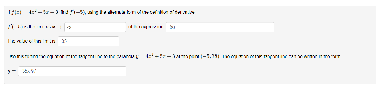 Solved If f(x)=4x2+5x+3, find f′(−5), using the | Chegg.com