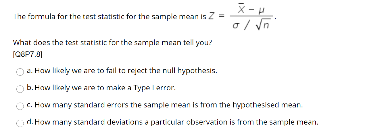 Solved X-H The formula for the test statistic for the sample | Chegg.com