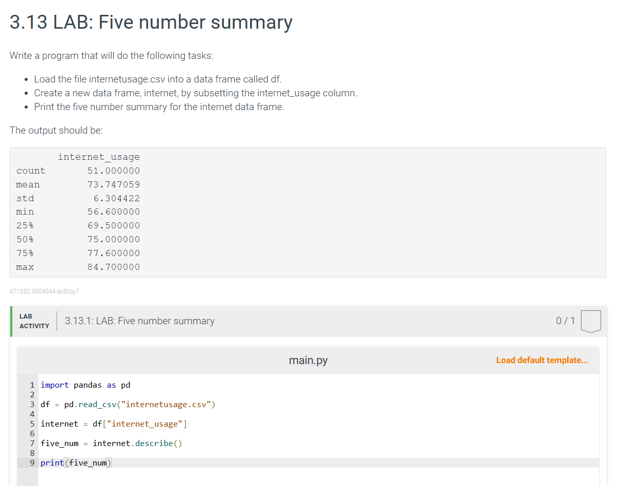3.13 LAB: Five number summary Write a program that | Chegg.com