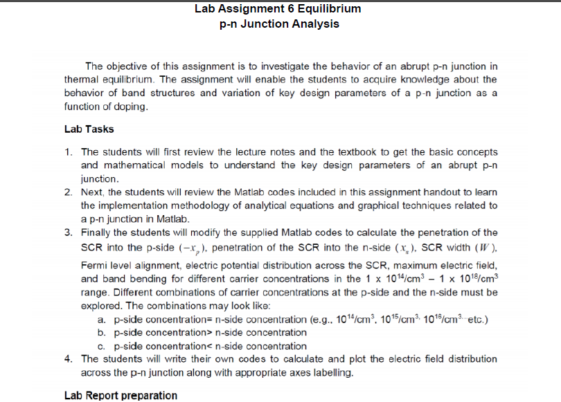Lab Assignment 6 Equilibrium p-n Junction Analysis | Chegg.com