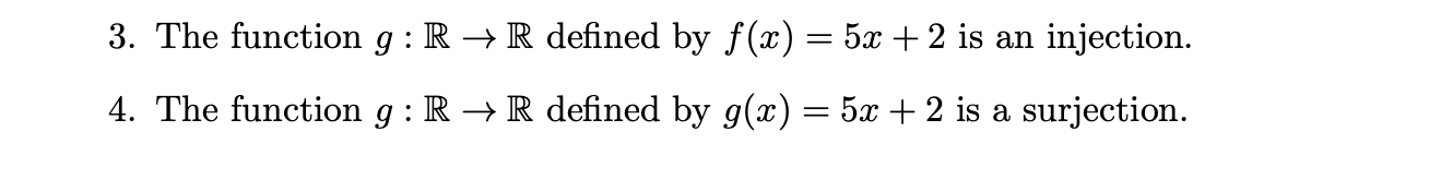 Solved = 3. The function g: R → R defined by f(x) = 5x + 2 | Chegg.com
