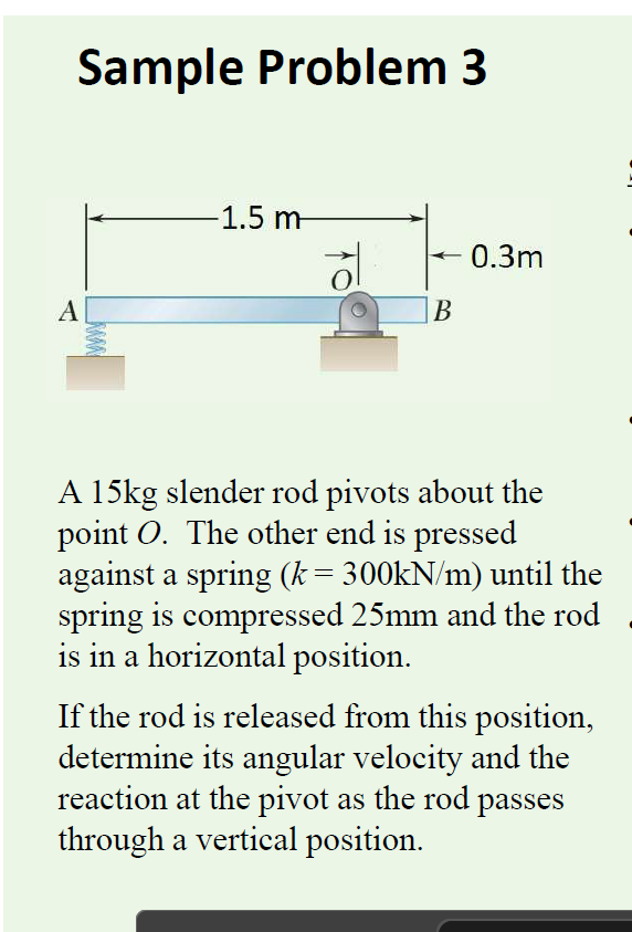 Solved Sample Problem 3A 15 ﻿kg slender rod pivots about the | Chegg.com