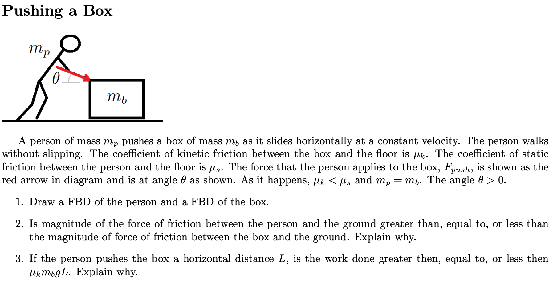 Solved Pushing a Box тр ть A person of mass mp pushes a box | Chegg.com