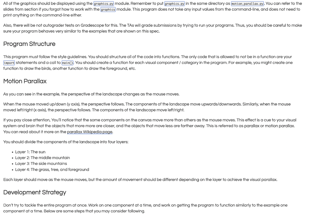 Solved CSc 110 - Motion Parallax In this programming | Chegg.com