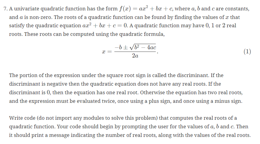 Solved 7. A univariate quadratic function has the form f(x) | Chegg.com