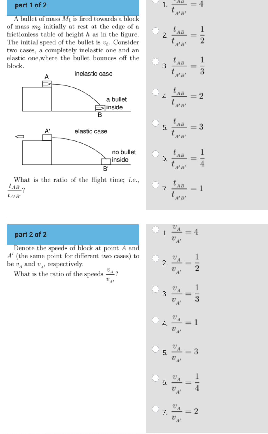Solved part 1 of 2 A bullet of mass M1 is fired towards a | Chegg.com