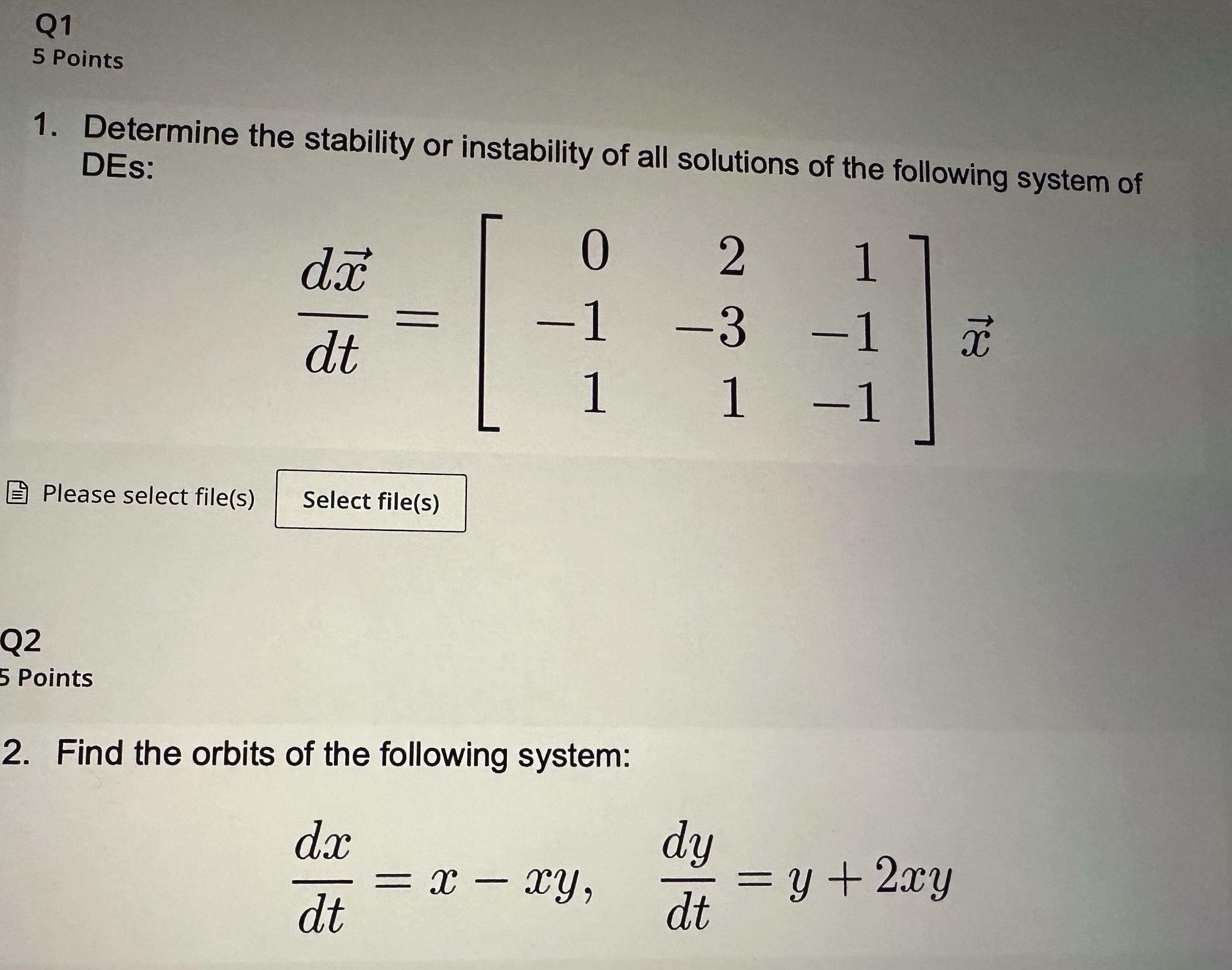 Solved 1. Determine the stability or instability of all | Chegg.com