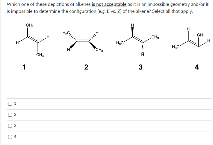Solved Which one of these depictions of alkenes is not | Chegg.com