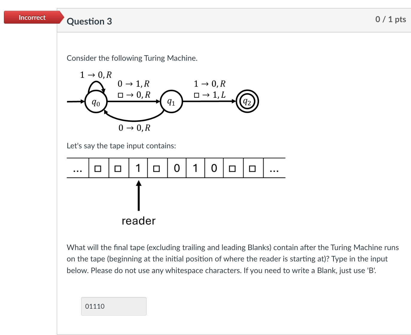 Solved Question 3Consider the following Turing Machine.Let's | Chegg.com