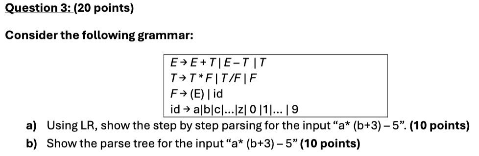 Solved Question 3: (20 ﻿points)Consider the following | Chegg.com