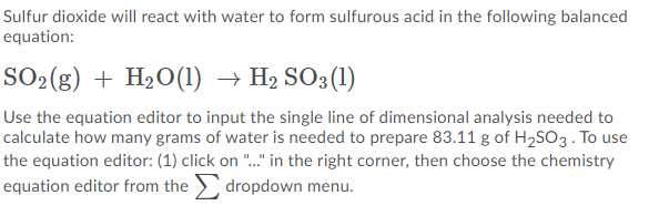 Solved Sulfur dioxide will react with water to form | Chegg.com