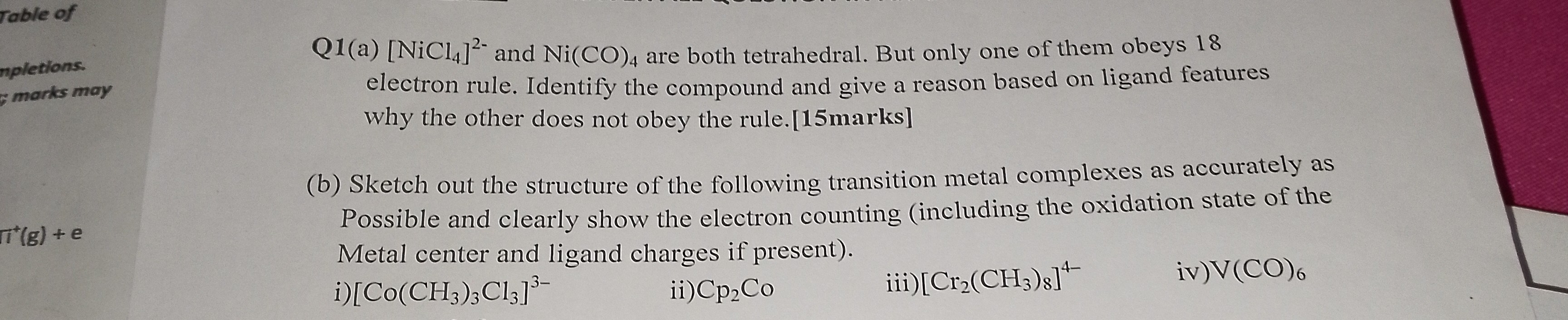 Solved Q1(a) [NiCl4]2− and Ni(CO)4 are both tetrahedral. But | Chegg.com