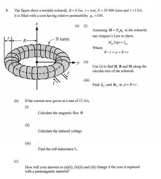 Solved The figure show a toroidal solenoid, R-0.5m, r-lem, | Chegg.com