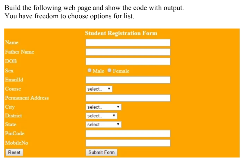 Solved Build the following web page and show the code with | Chegg.com