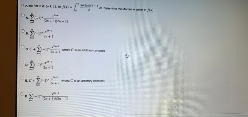 Solved (1 point) For E(-1,1), let f(x) = % arctan(t)-1 dt. | Chegg.com