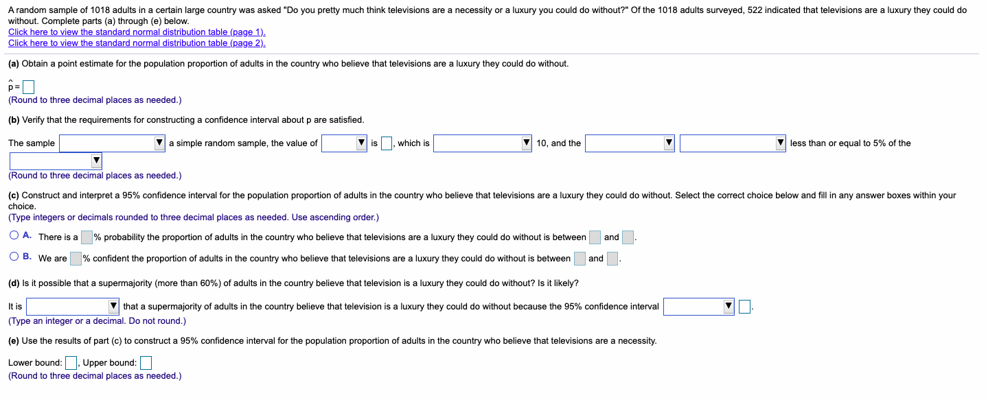 Solved A Random Sample Of 1018 Adults In A Certain Large Chegg