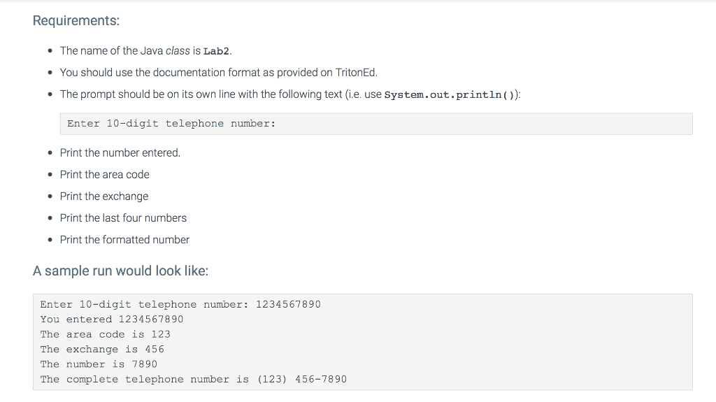 Solved Requirements: The name of the Java class is Lab2. You | Chegg.com