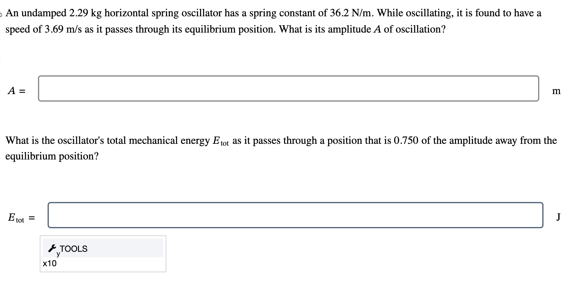 Solved An undamped 2.29 kg horizontal spring oscillator has | Chegg.com