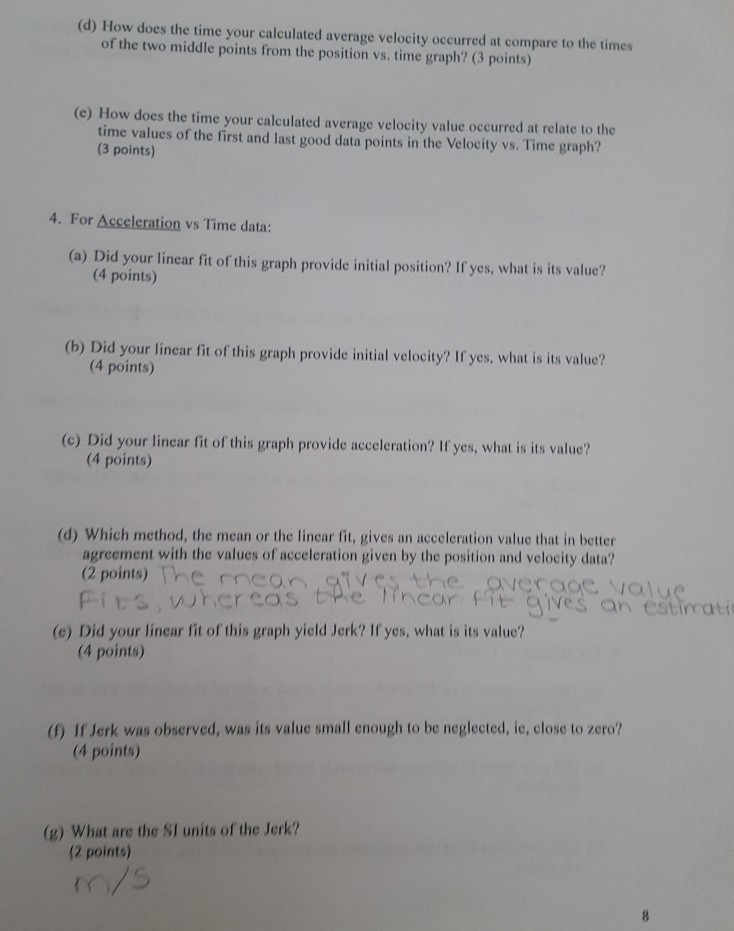 Solved Analysis Table (16 points) Position vs Time Linear | Chegg.com