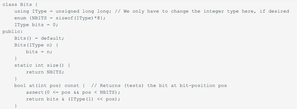 Solved 8.32 Project 3: Bits. C++ Define a class named Bits | Chegg.com