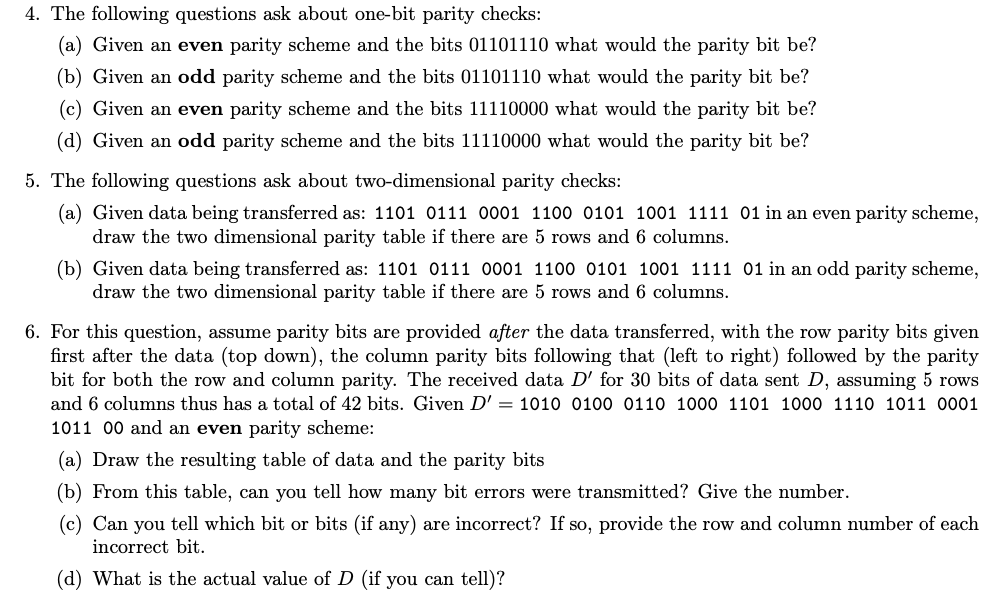 Solved 4. The following questions ask about one-bit parity | Chegg.com