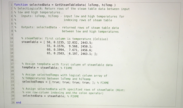 Solved Selecting Steam Table Data Using Relational Operators