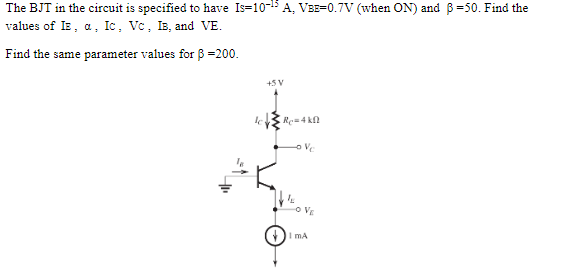 Solved The BJT in the circuit is specified to have Is=10−15 | Chegg.com