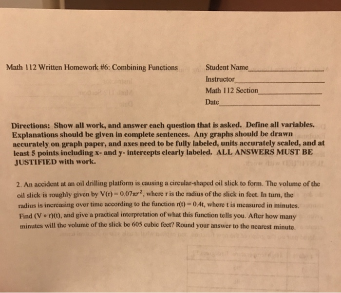 Solved Math 112 Written Homework 6 Combining Functions
