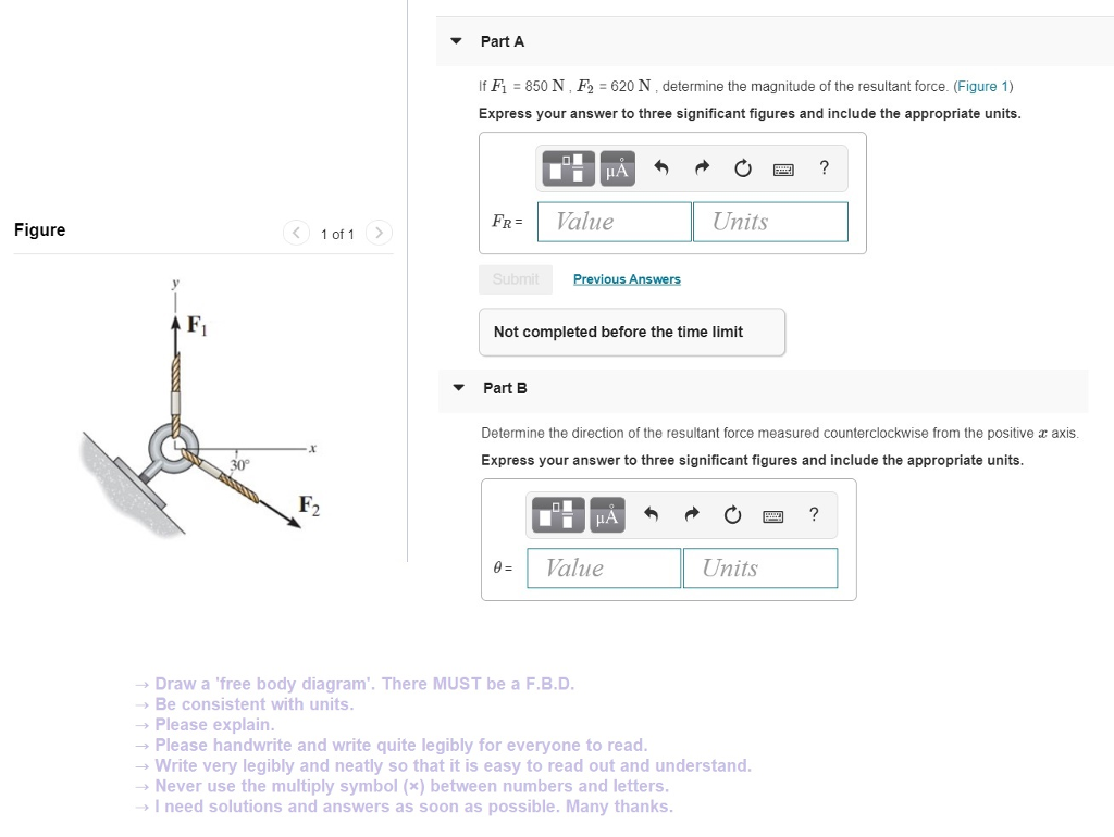 Solved Part A If F1 850 N, F2 620 N, determine the magnitude | Chegg.com