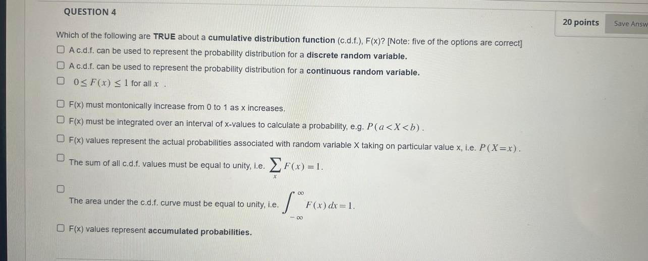 Solved Which Of The Following Are True About A Cumulative