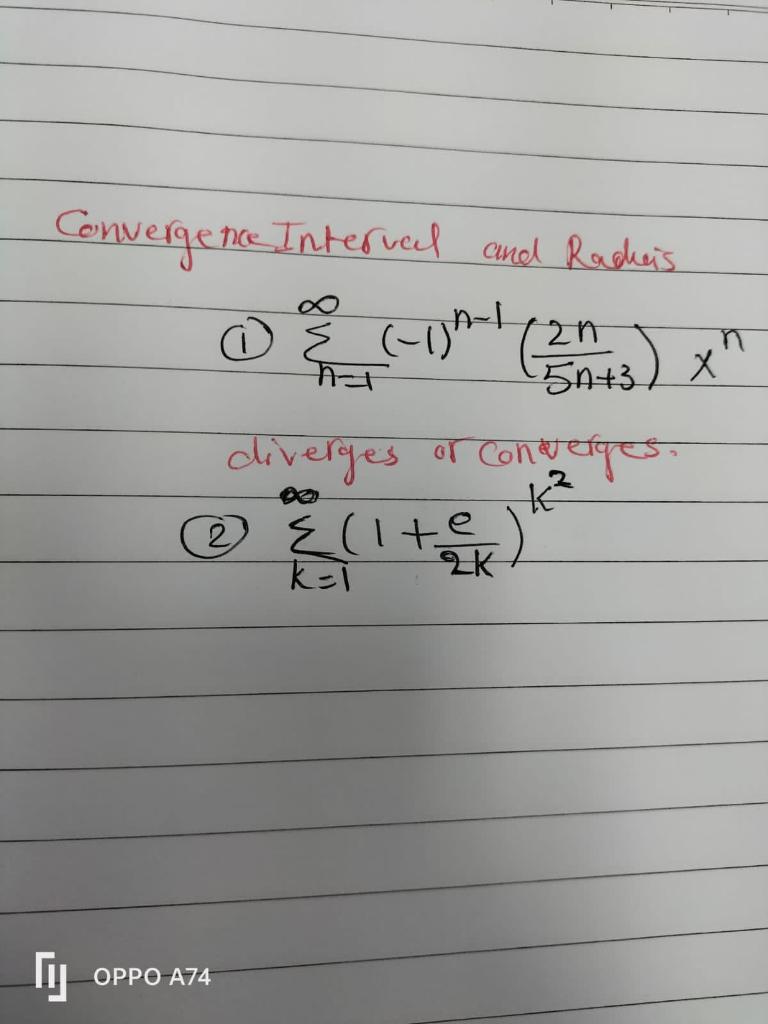 Solved Convergence Interval and Radkis (1) | Chegg.com