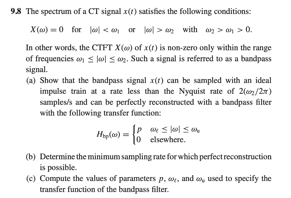 Solved 9.8 The spectrum of a CT signal x(t) satisfies the | Chegg.com
