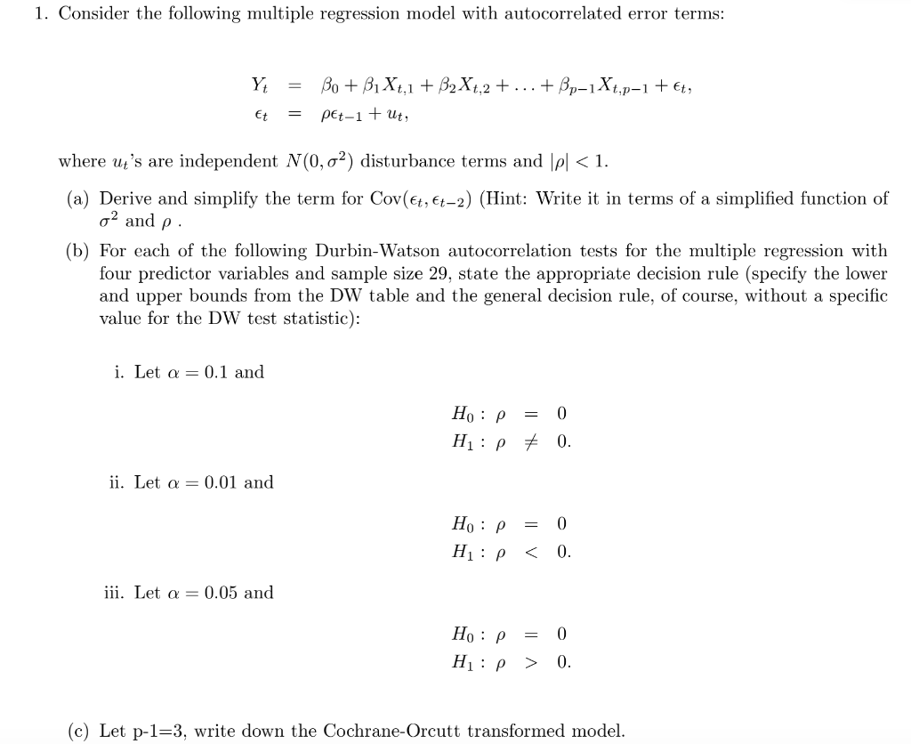 Solved 1. Consider the following multiple regression model | Chegg.com