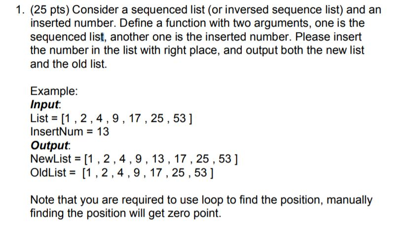 Solved 1. (25 pts) Consider a sequenced list (or inversed | Chegg.com