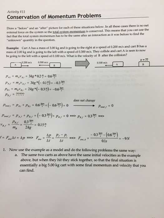 Solved Activity 11 Conservation of Momentum Problems Draw a | Chegg.com
