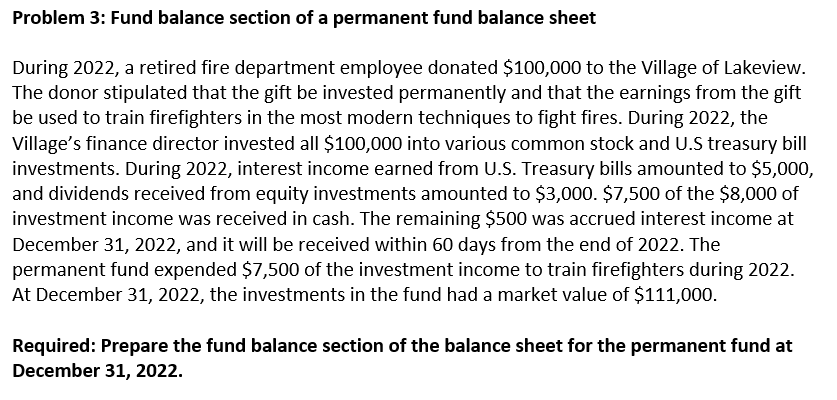 Solved Problem 3: Fund balance section of a permanent fund | Chegg.com
