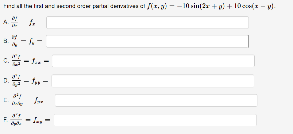 Solved Find all the first and second order partial | Chegg.com