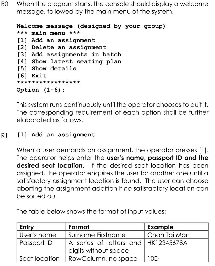 Solved You need to develop an Airplane Seating Assignment | Chegg.com