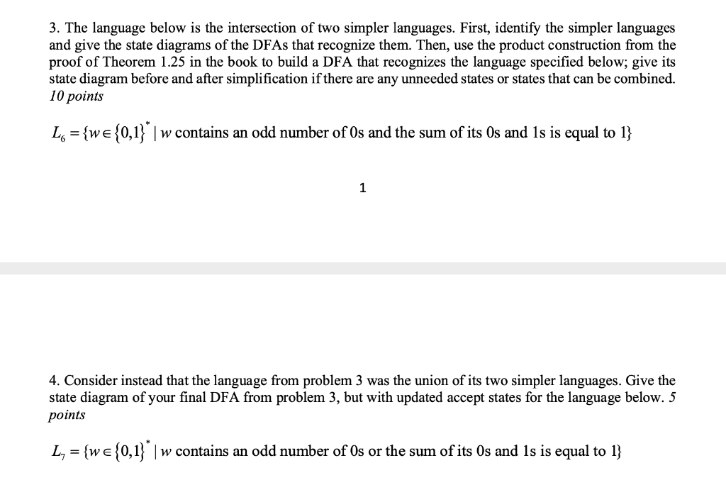 Solved 3. The language below is the intersection of two | Chegg.com