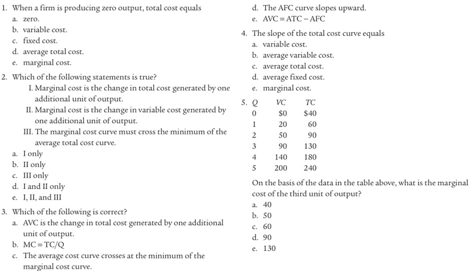 Solved 1. When a firm is producing zero output, total cost | Chegg.com