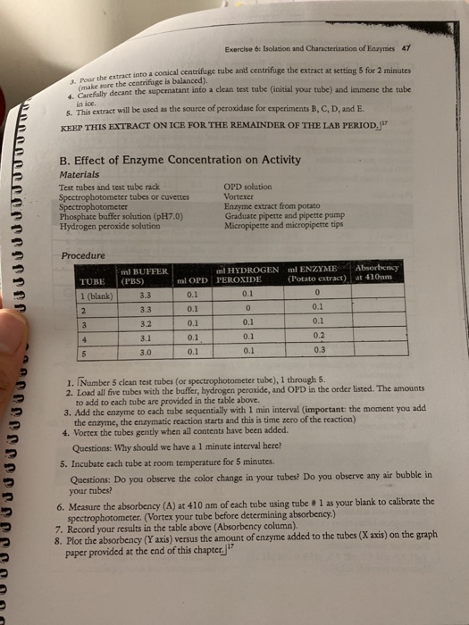 Exercise 6: Isolation and Characterization of Enzymes | Chegg.com