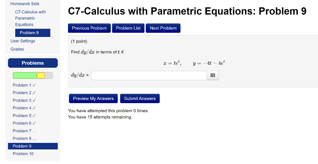 Solved C7-Calculus with Parametric Equations: Problem 9 (1 | Chegg.com