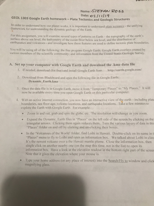 Solved Date: o2/1lg GEOL 1303 Google Earth homework-Plate | Chegg.com