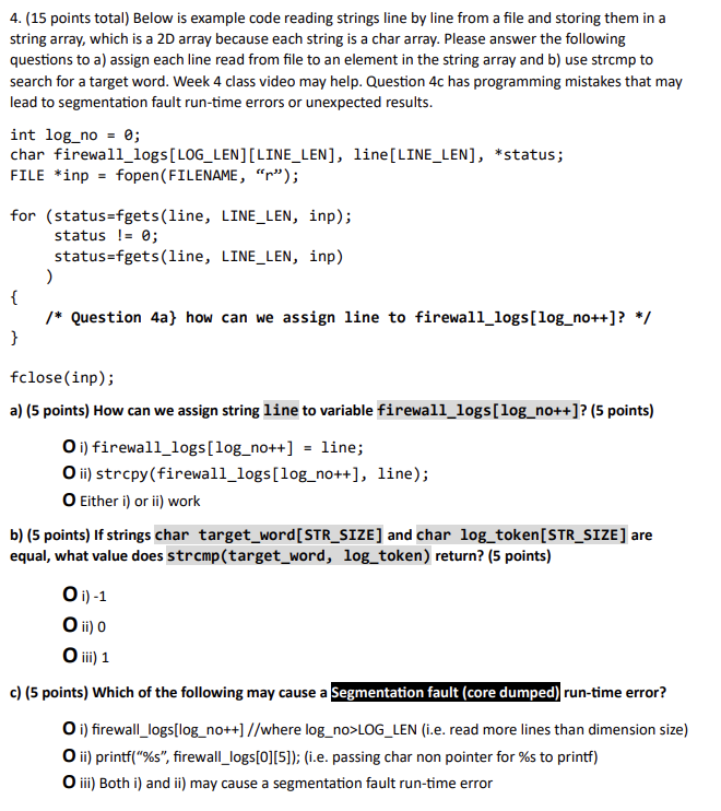 Solved 4. (15 points total) Below is example code reading | Chegg.com