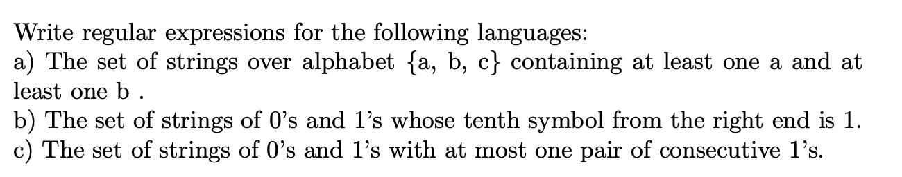 Solved Write regular expressions for the following | Chegg.com