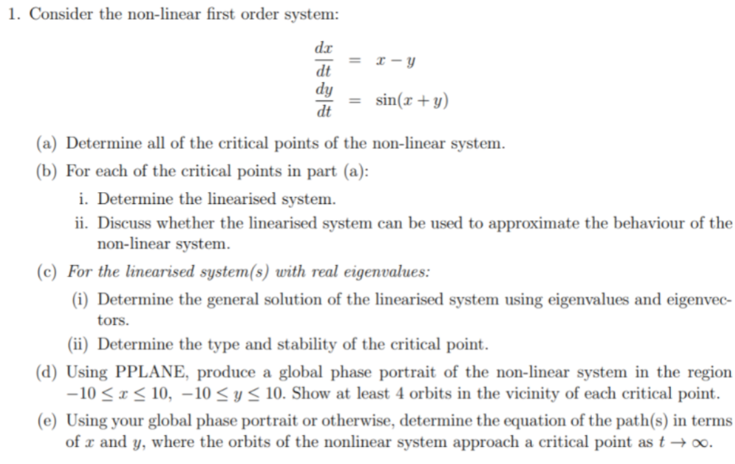 Solved 1. Consider the non-linear first order system: dx | Chegg.com
