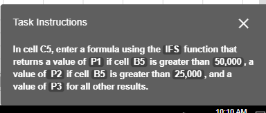 Solved Task Instructions In cell C.5, enter a formula using | Chegg.com