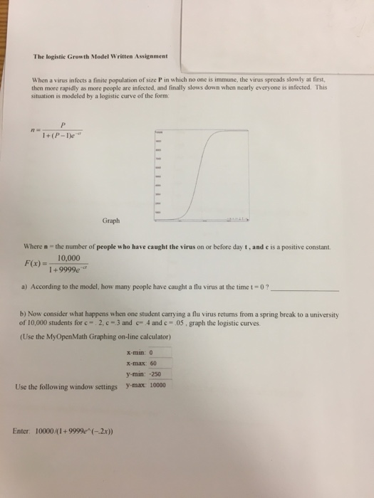 Solved The logistic Growth Model Written Assignment When a | Chegg.com